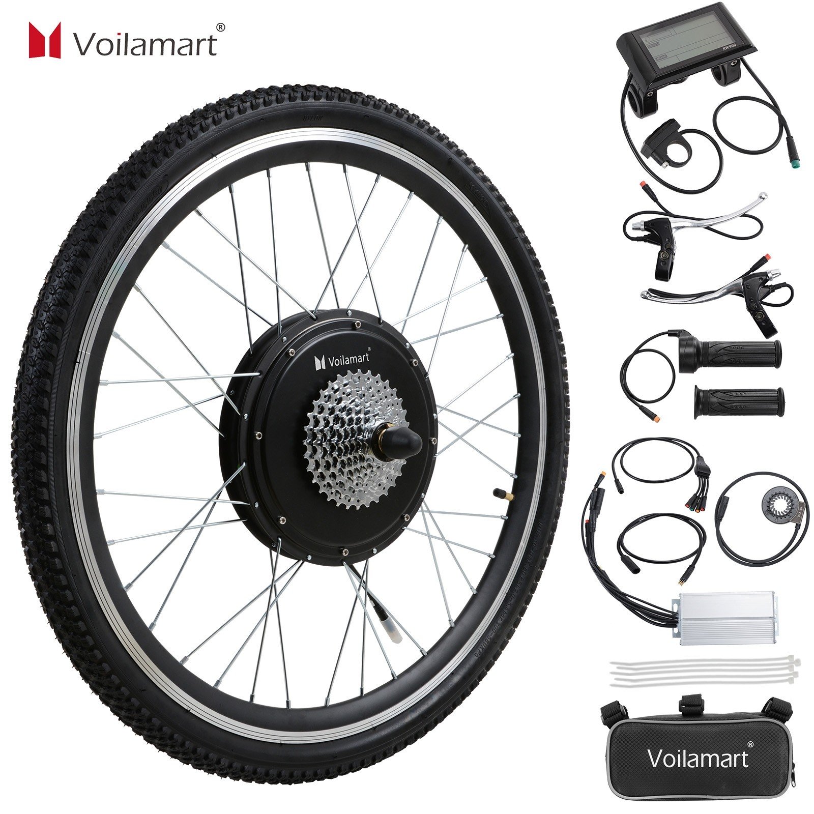 Voilamart 20IN 9Speed Waterproof Electric Bicycle Conversion Kit for 8~10S Cassette w/LCD ...